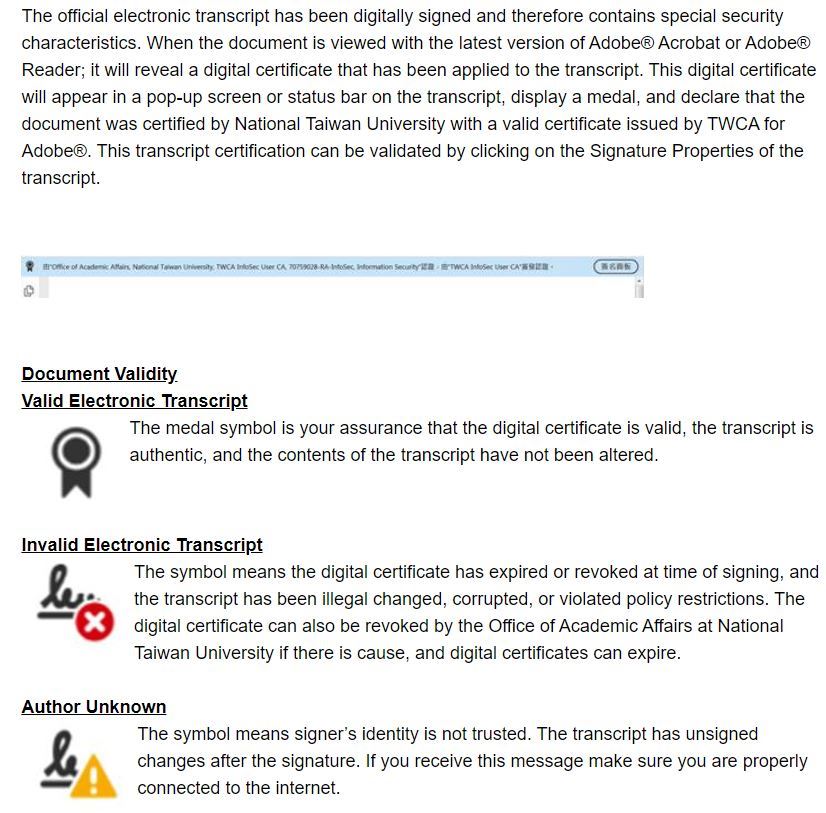 Information for the Official Electronic Transcript - Office of Academic ...